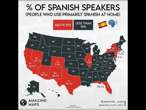 Percentage of Spanish Speakers in US States! #map #spanish #usa #states #language #youtubeshorts