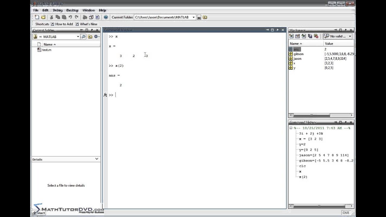 Matlab - Sect 23 - Inputting Vectors and Extracting Components