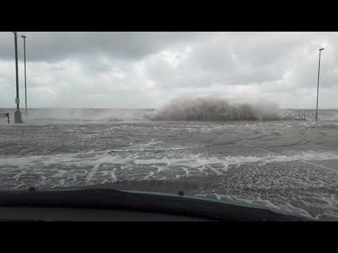 High tide on Prestatyn promenade during Storm Ciara, February 11, 2020