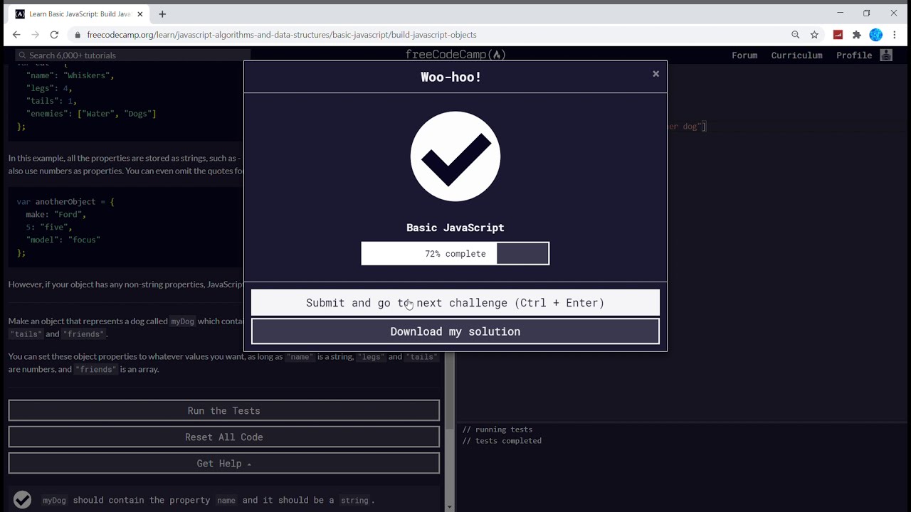 Basic Javascript (81/111) | Build JavaScript Objects | freeCodeCamp