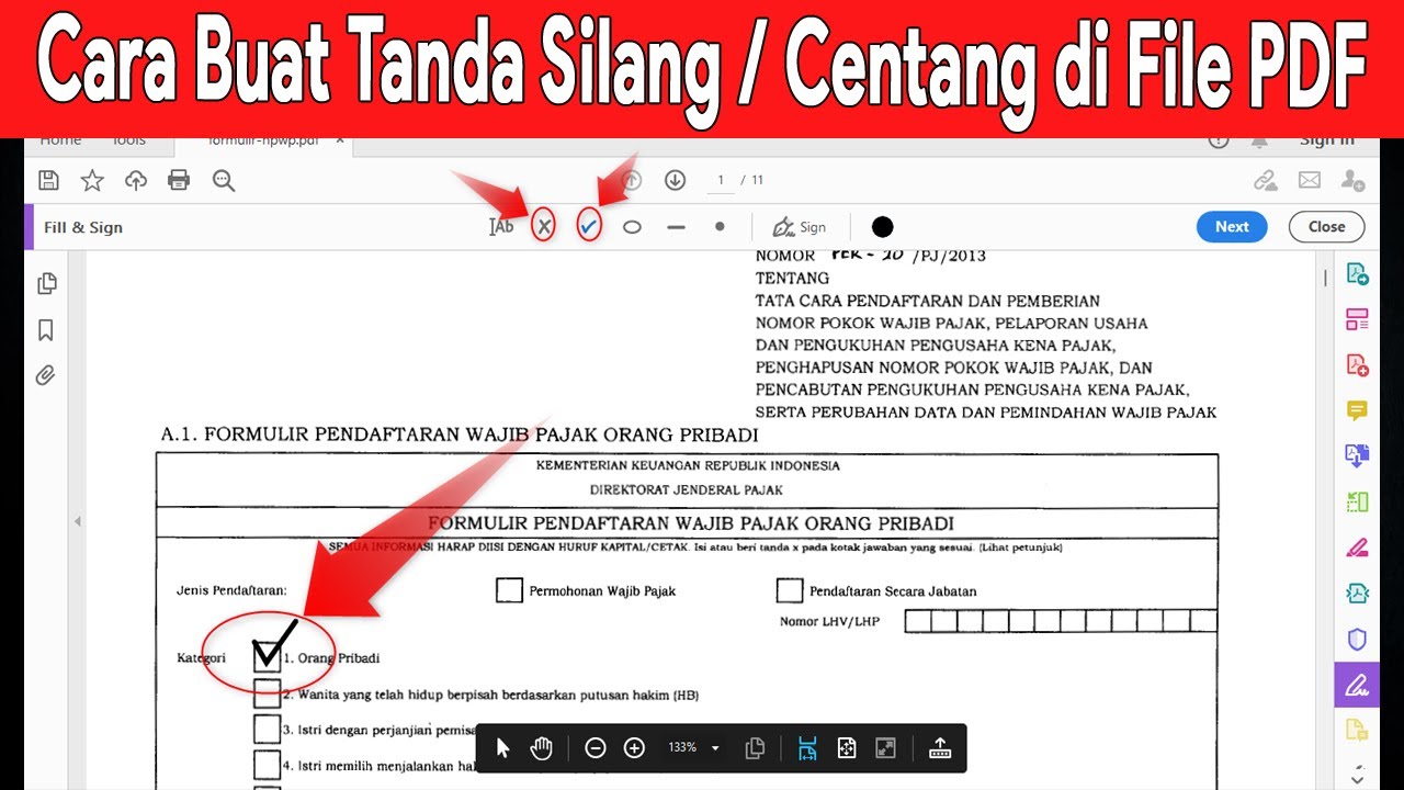 Cara Memberi atau Membuat Tanda Silang, Centang Ceklist di File PDF