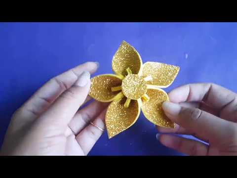 PAPER FLOWER MAKING | How to make Glitter Foam Sheet Flower Step by ...