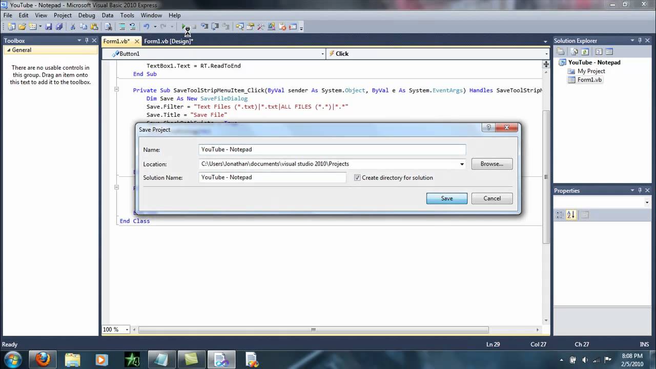 Visual Basic 2010 Tutorial - Notepad