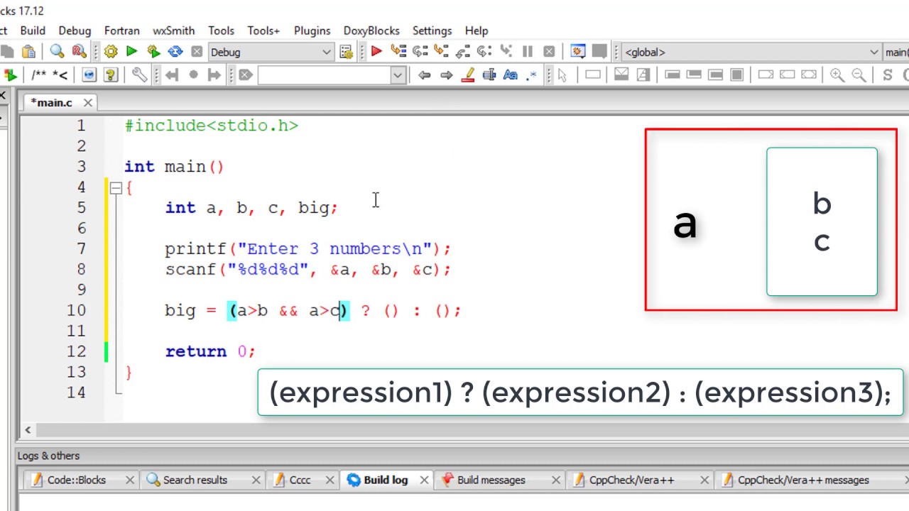 Biggest of 3 Numbers Using Ternary Operator: C Program