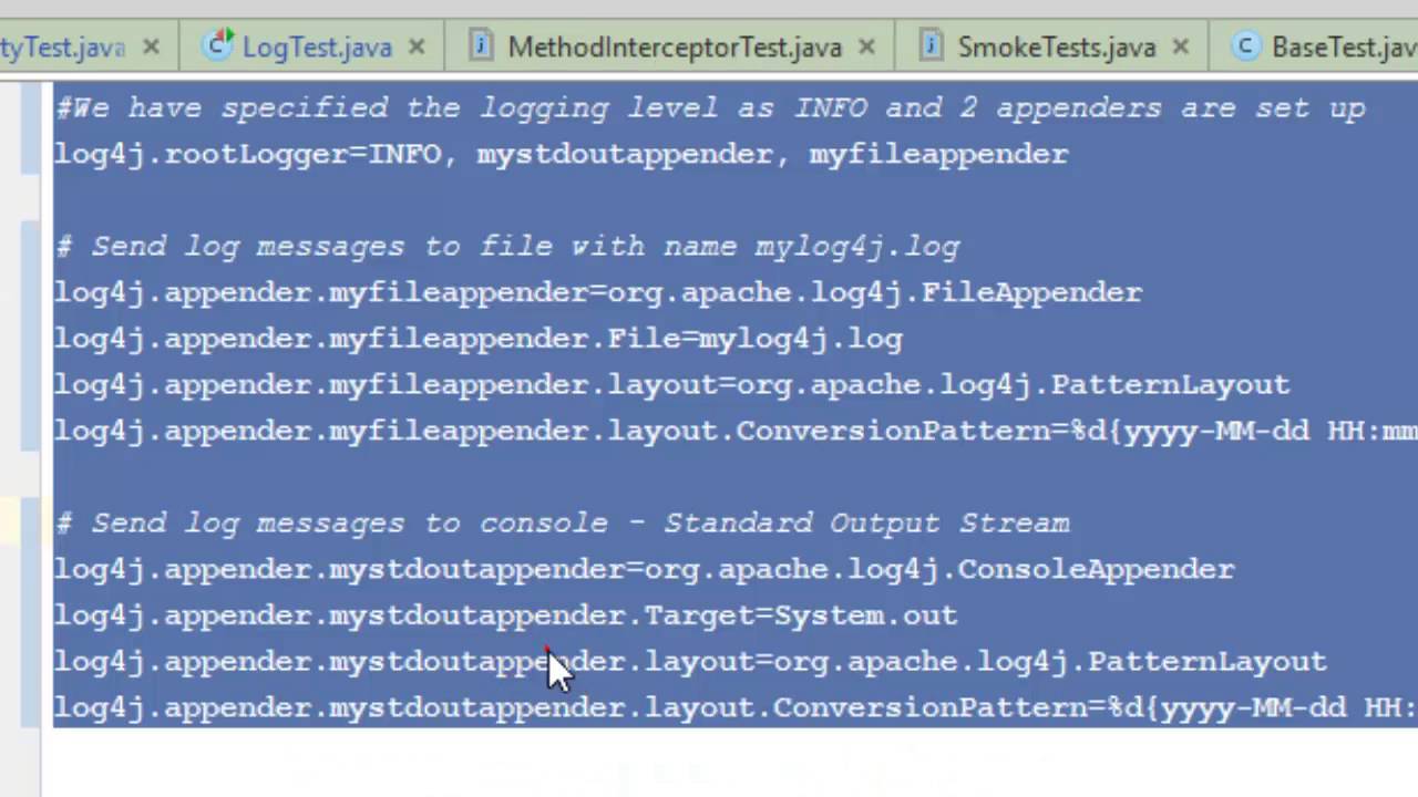 Log4j logging framework in Selenium Java