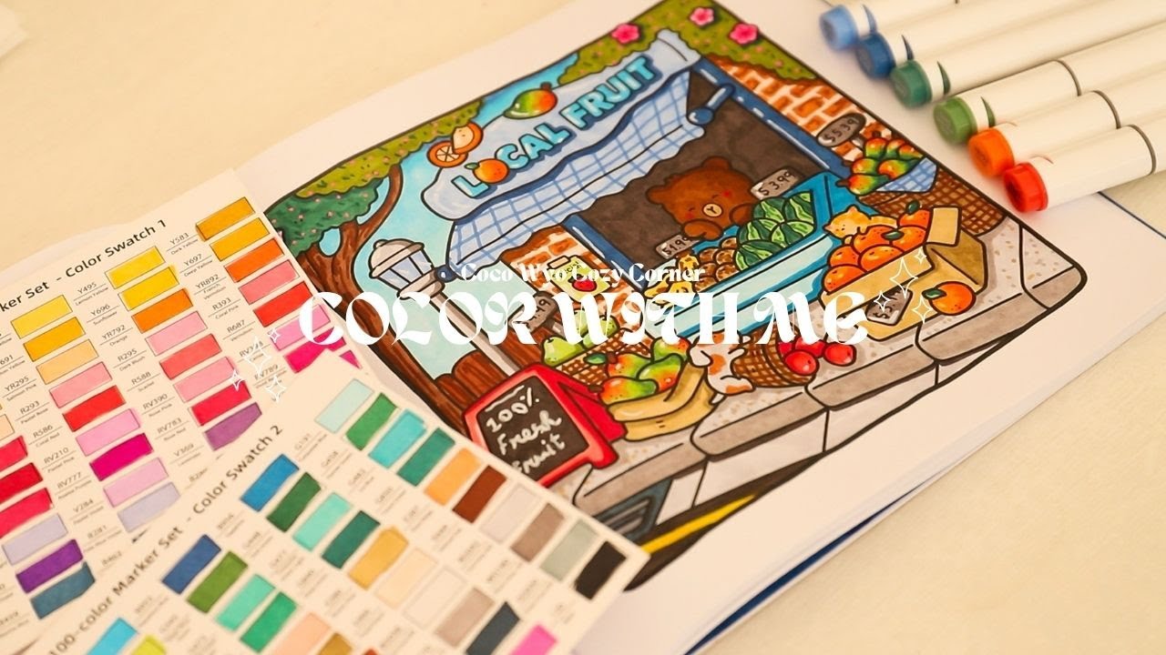 ASMR Color With Me✨🎨 Coco Wyo Cozy Corner Local Fruit ~ Using Ohuhu Markers ~ No Talking, Relaxing