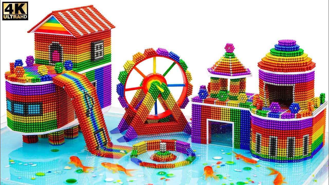 DIY How To Build Slide House, WaterWheel, Swimming Pool For Goldfish From Magnetic Balls Satisfying