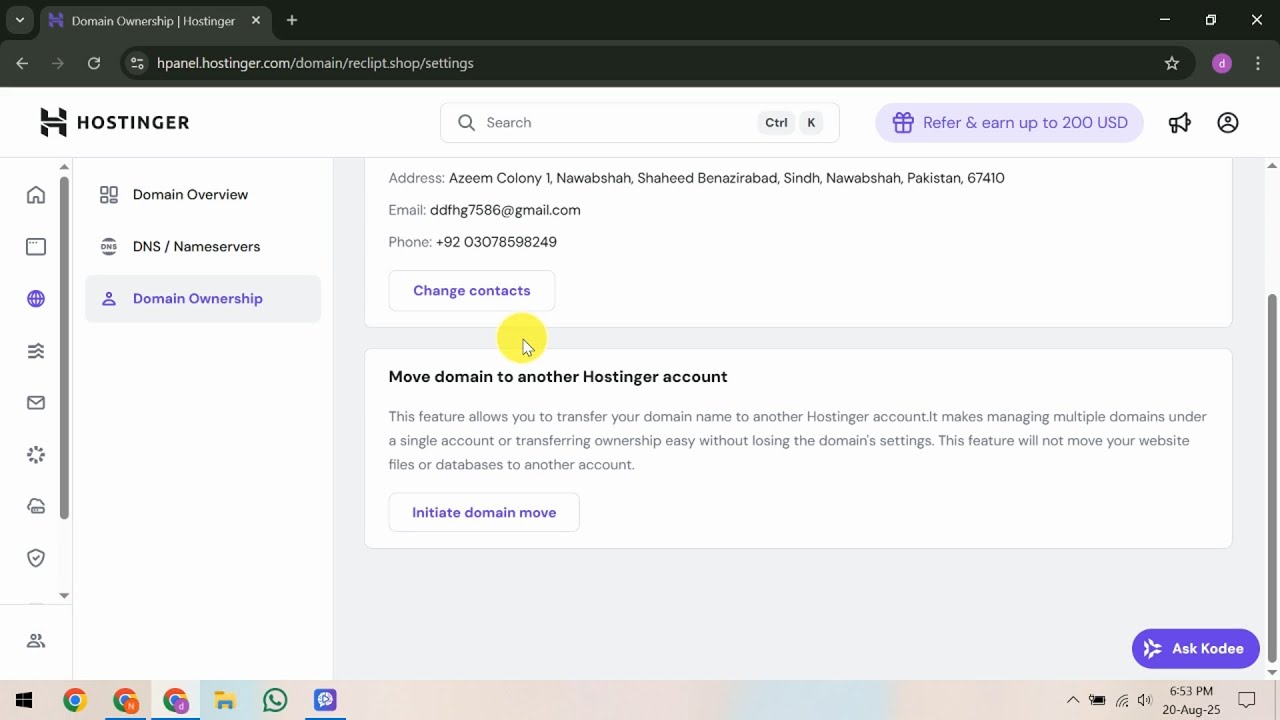 How To Update WHOIS Information in Hostinger