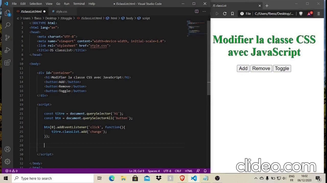 Modifier les classes CSS avec JavaScript