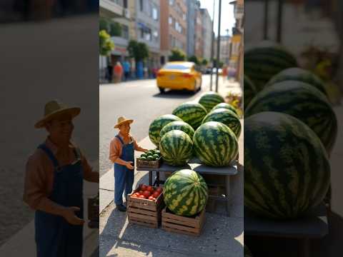 Juicy melons in summer are the gift of hard working farmers. making videos with Ai #ai #shorts #art