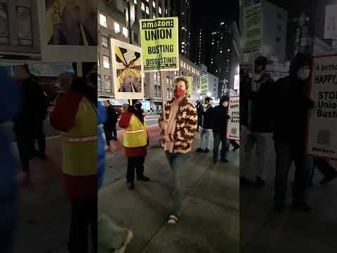 Union Demonstration Held Outside Amazon Corporate Offices in New York