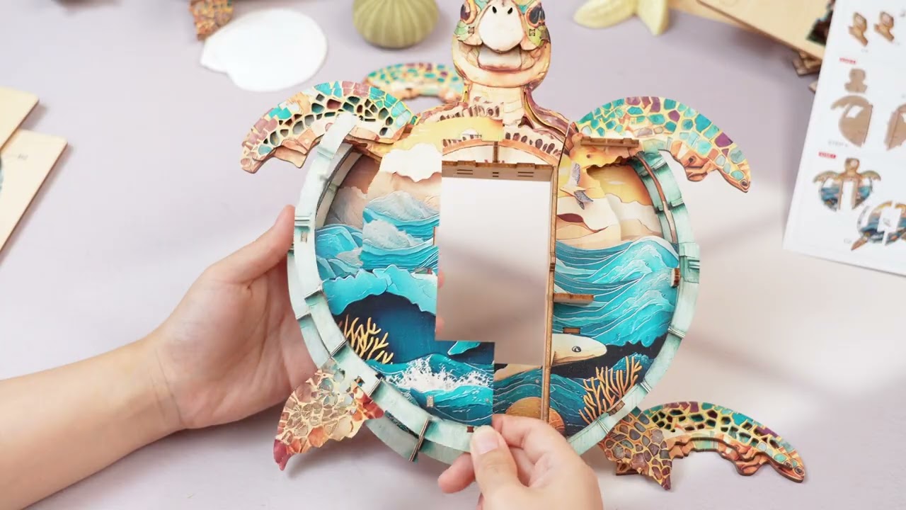 Craft Your Own Ocean Magic: Cutywood Sea Turtle DIY Wooden Clock, 3D Puzzle Craft Kit