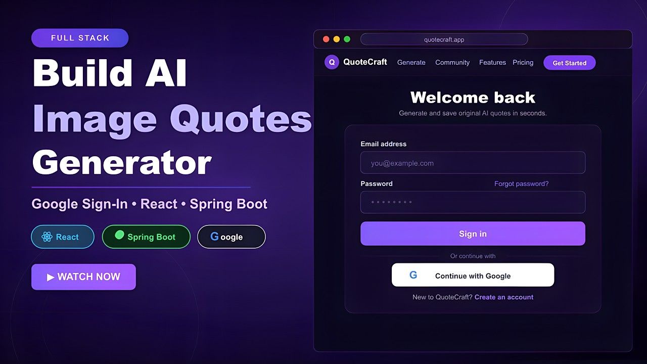 Build a Complete AI Image Quotes Generator | Google Sign-In | React + Spring Boot 2026 | Part - 2
