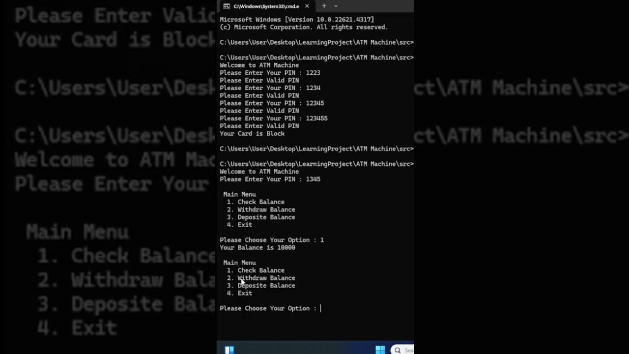 ATM Machine Using in java | how to create ATM machine programing in java