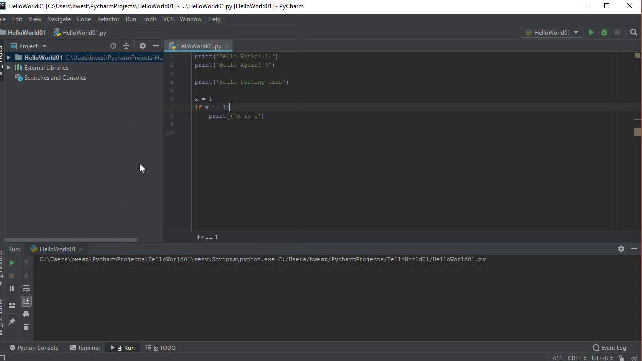 02 Python  Using PyCharm to create a basic program and Hello World in Python