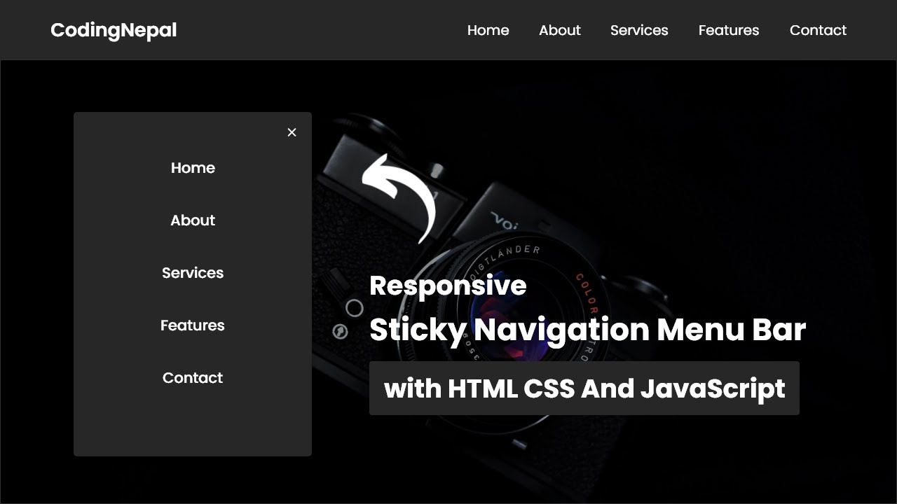 Responsive Sticky Navigation Bar using HTML CSS & JavaScript