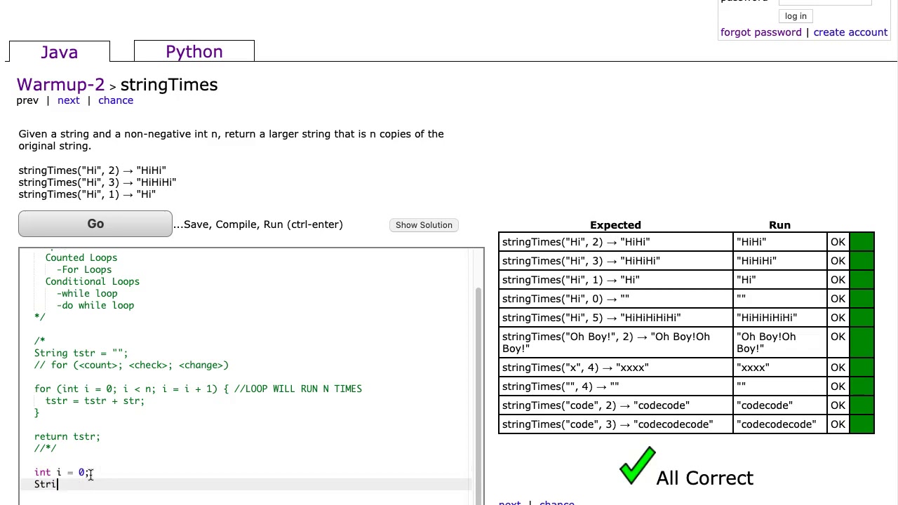 Codingbat - stringTimes (Java)