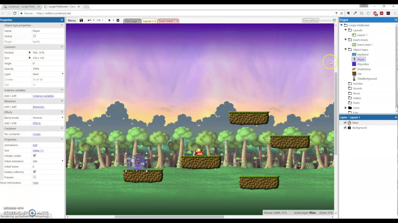 Make a 2D Platformer in Construct3 (8/10) - Interacting with Enemy Sprites