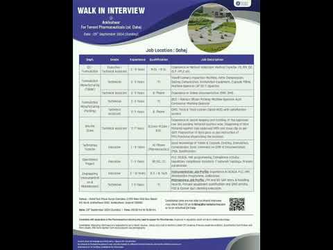 TORRENT PHARMA - Walk- Interviews on 29th September 2024@talentpharma2138