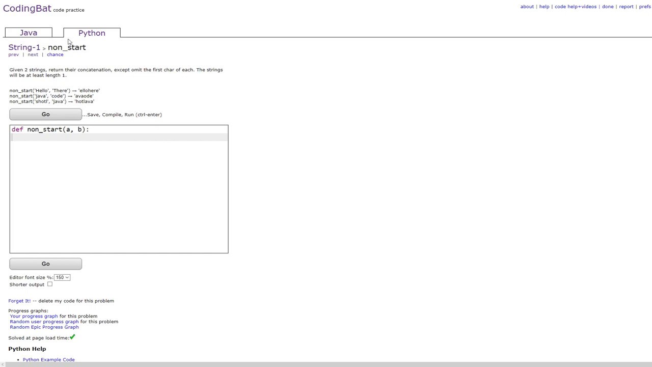 String-1 (non_start) Python Tutorial || codingbat.com