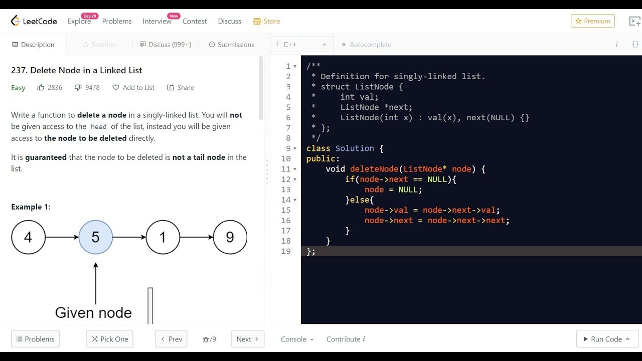 Delete a Linked List Node without a head pointer | Leetcode 237