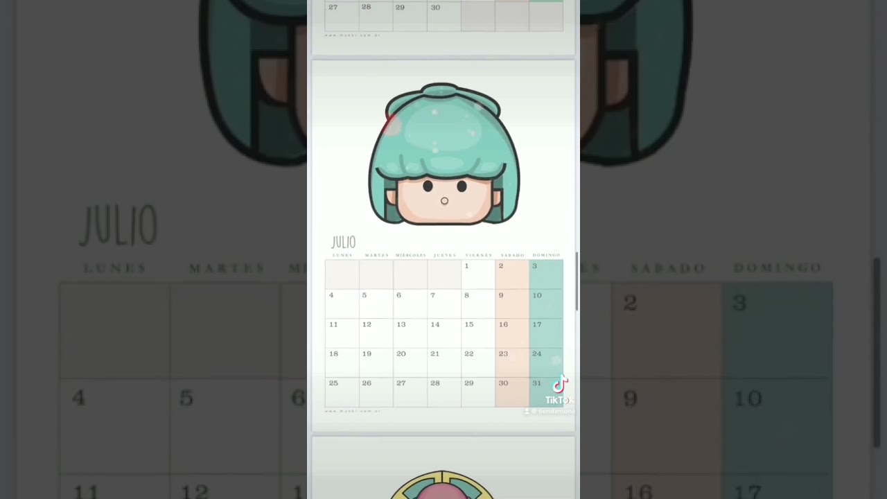 Calendario 2022 Muñecos vintage pin y pon kawaii kit imprimible almanaque digital Munki