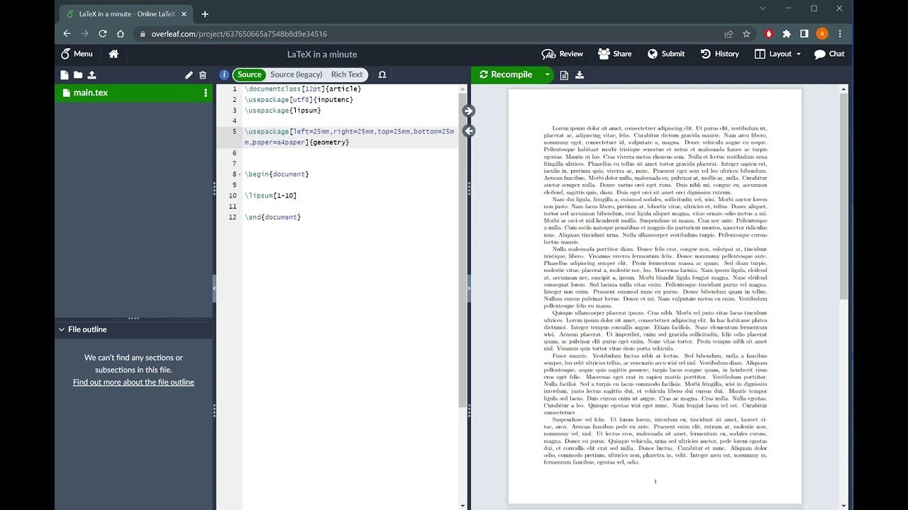 LaTeX in a Minute: Changing Page Margins
