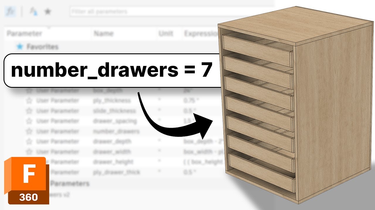 Fusion 360 Tutorial - Parametric Modeling for Cabinet Drawers | Woodworking