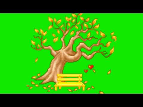 fall season, leaves falling from trees and bench cartoon animated UHD green screen videos