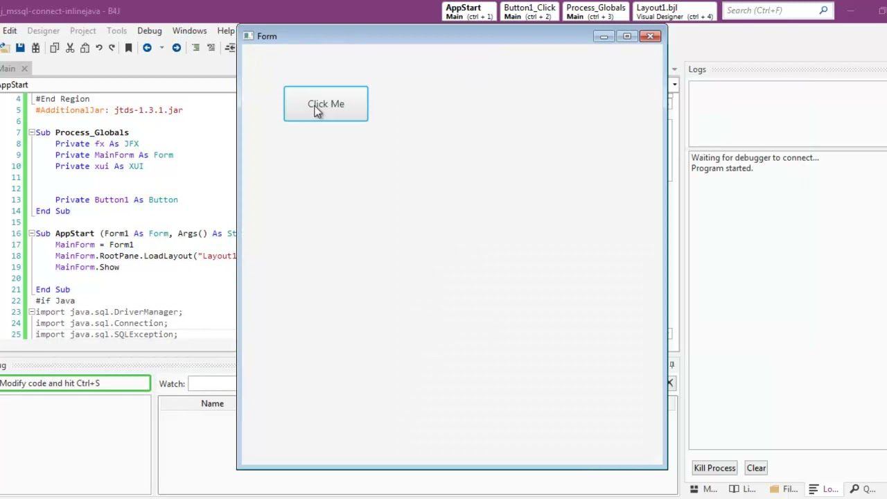 Using inline Java in B4J to connect to remote MSSQL database