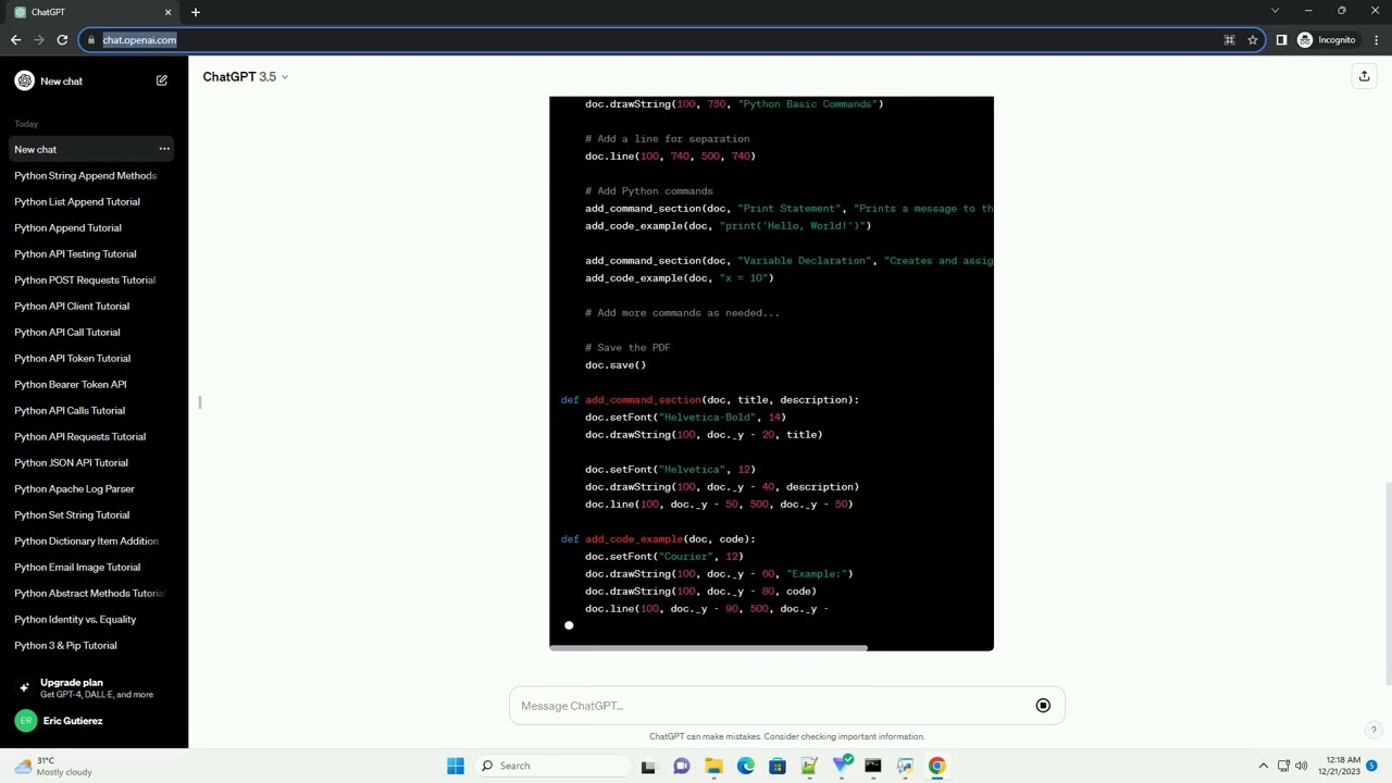 python basic commands list pdf