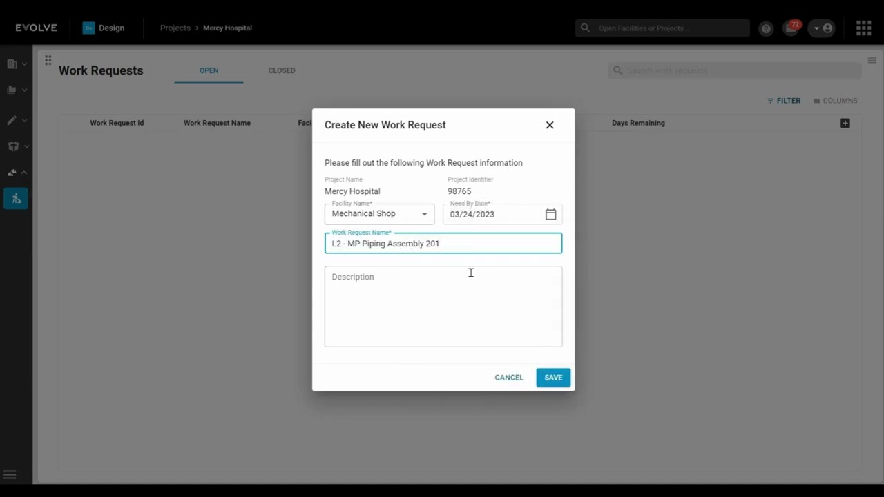 EVOLVE Shop - Creating work requests