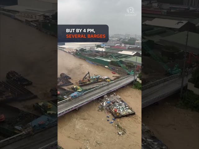 Tumama sa tulay ng Pasig ang mga nagbabanggaang barge sa Marikina River ...
