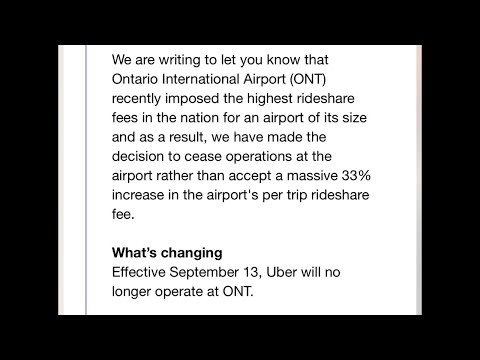 Uber Ceases Operations For California’s Ontario International Airport (ONT)