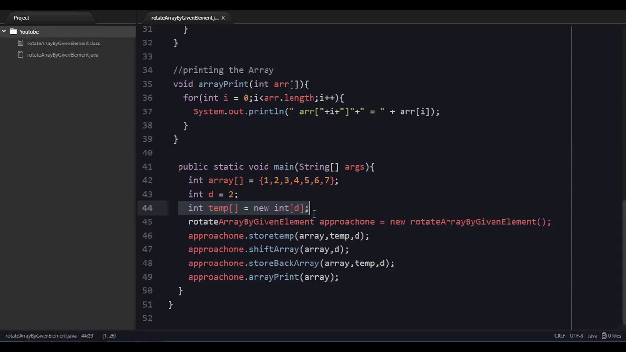 Program for array rotation Approach 1