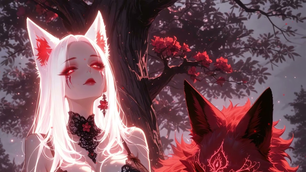 anime girl kitsune red fox 🦊 4K 