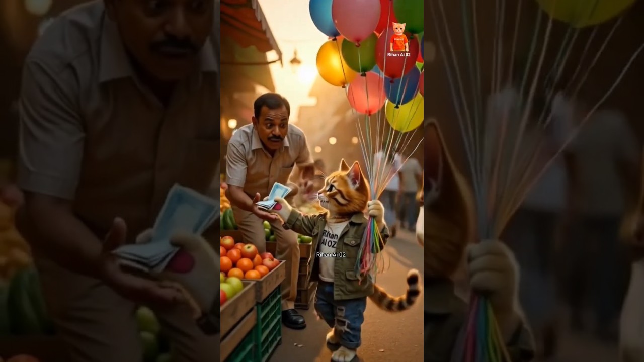 Poor Cat Rihan Wanted One Balloon But Did Something Incredible For Poor Kids ❤️ #cat #emotionalstory