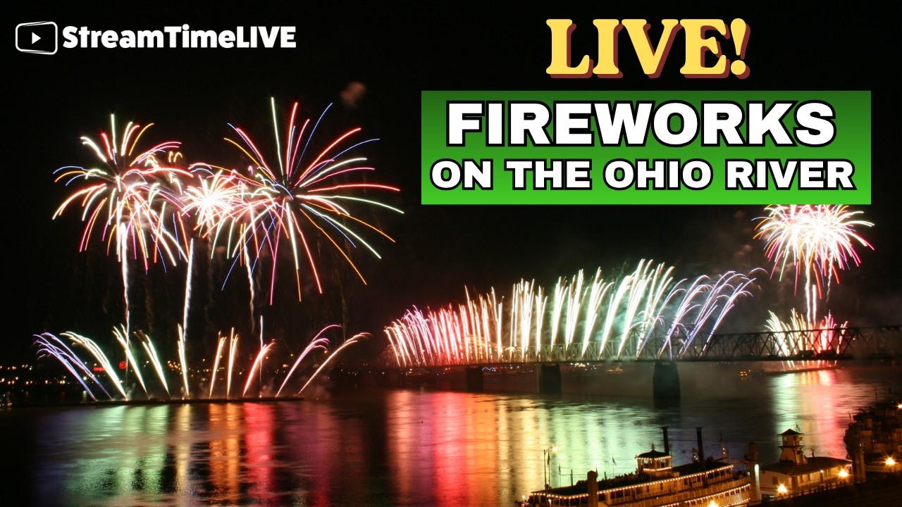 Drone and Fireworks Show Over the Ohio River