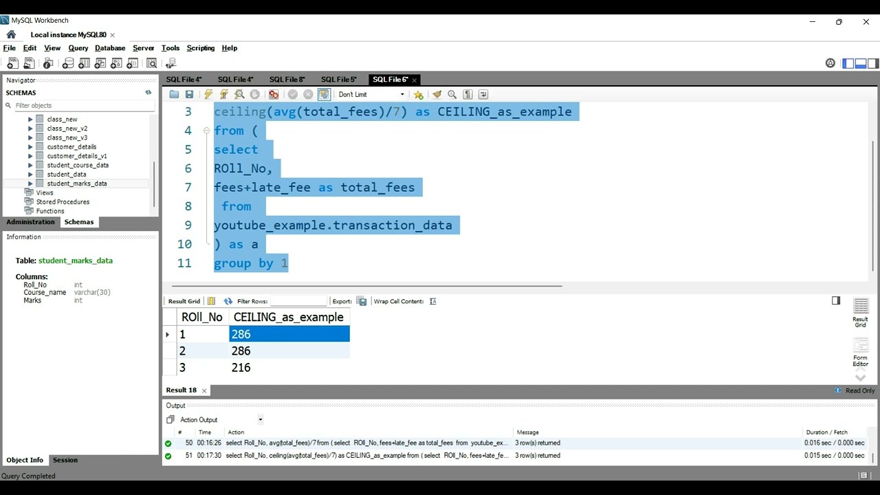 SQL Numeric Function CEILING | How to get smallest integer value that is greater or equal to number