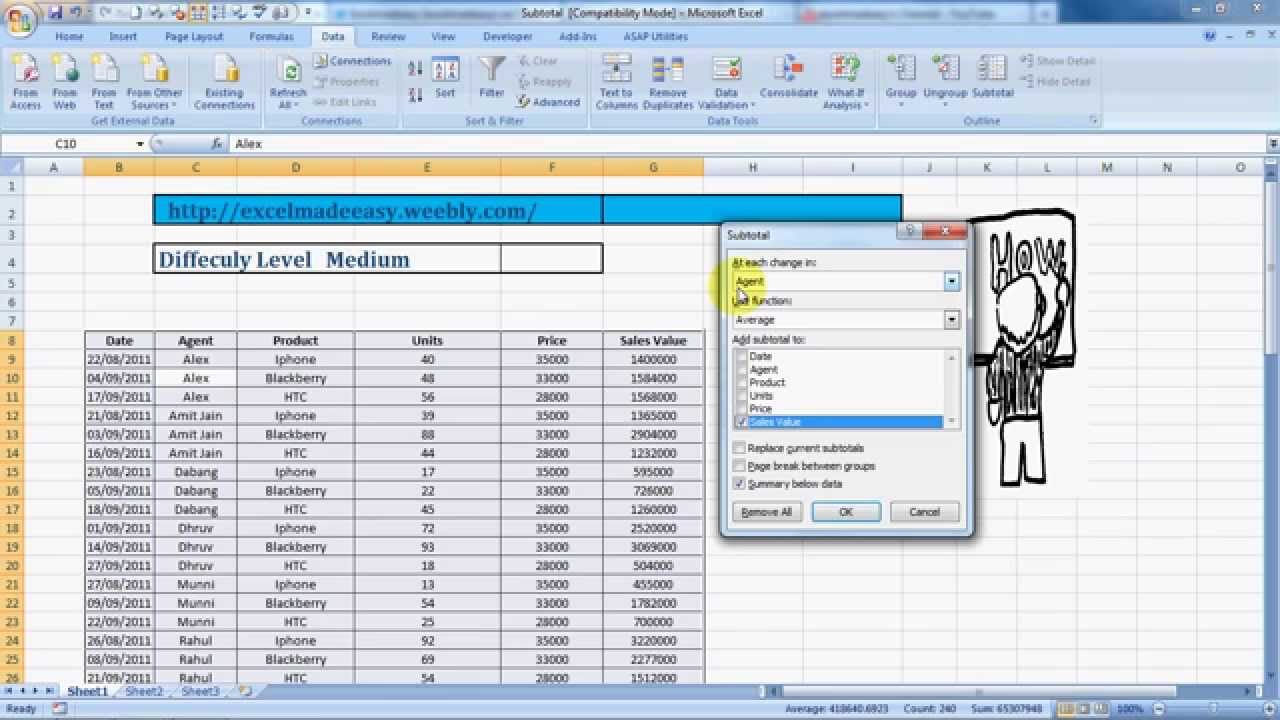 Subtotal Formula Of Excel Learn Excel Course Ms Word Course And Ms Excel Course Myelesson