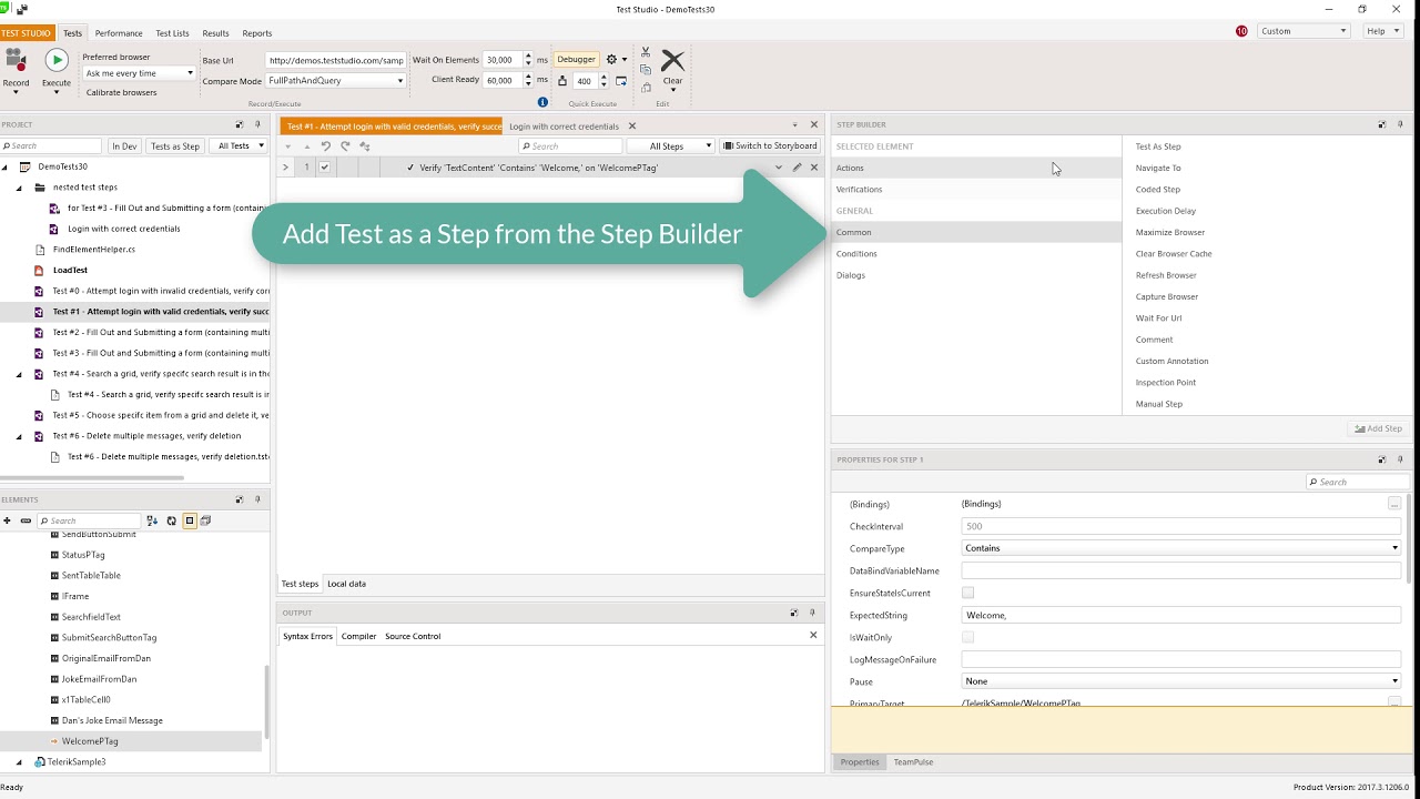 Add Test as a Step in Test Studio