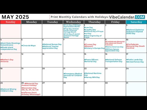 May 2025 Calendar with Holidays and Observances (All) #calendar #may #holiday