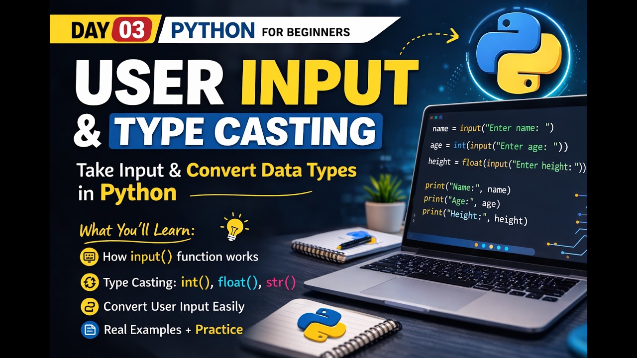 Python User Input & Type Casting Explained for Beginners | Day 3 Python Tutorial