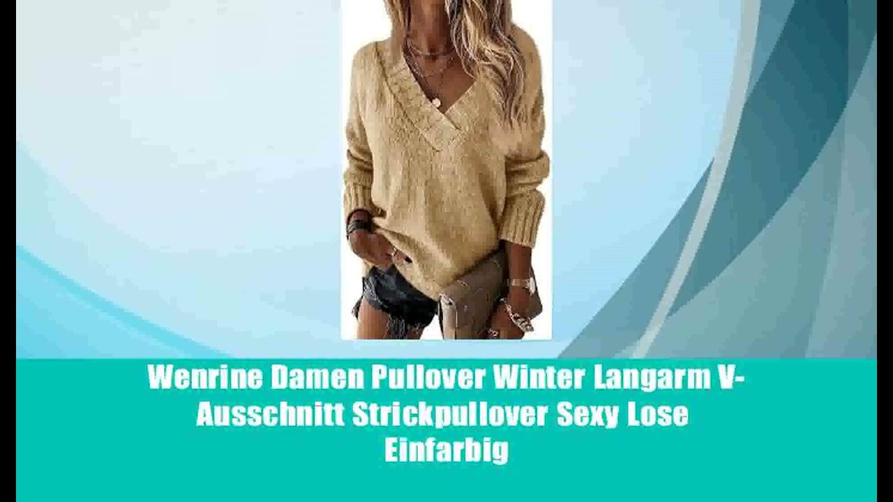 Wenrine Damen Pullover Winter Langarm V-Ausschnitt Strickpullover Sexy Lose Einfarbig