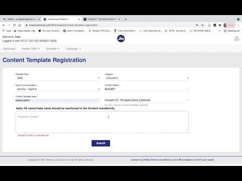JIOCONNECT HEADER AND TEMPLATE REGISTRATION