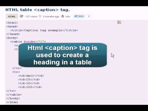 HTML Tutorial : caption tag