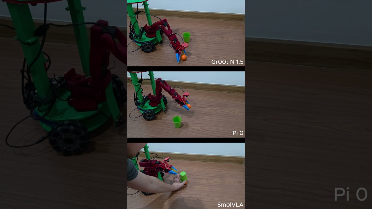 Running fine-tuned VLA models on the simple pick and place task with LeKiwi  #ai #robotics #VLA