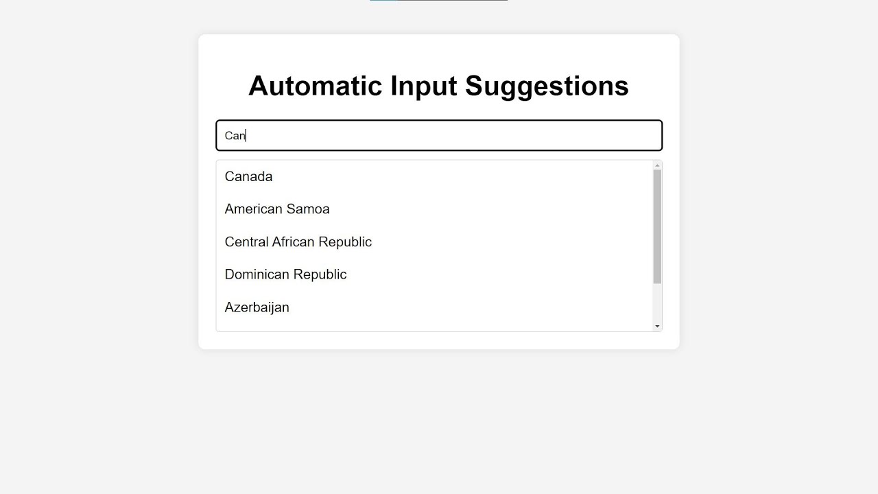 Automatic Input Suggestions Using HTML, CSS and JavaScript with Source Code