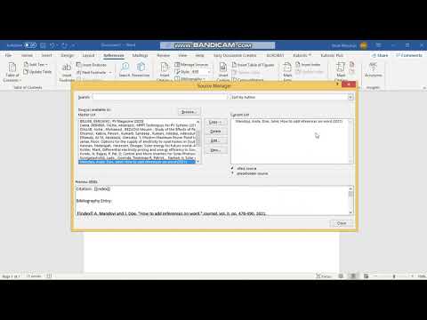 How to add a list of references on MS Word