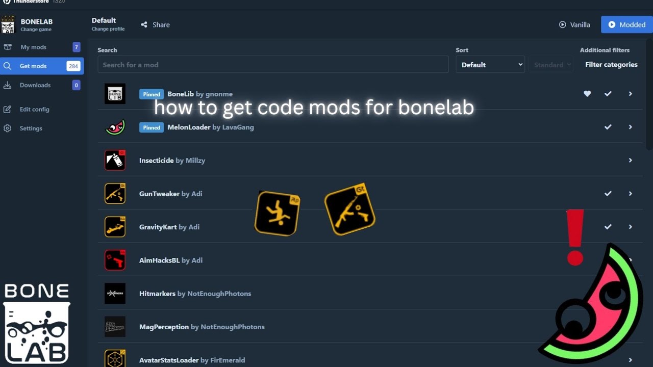 how to get bonelab code mods with thunderstorm mod manager